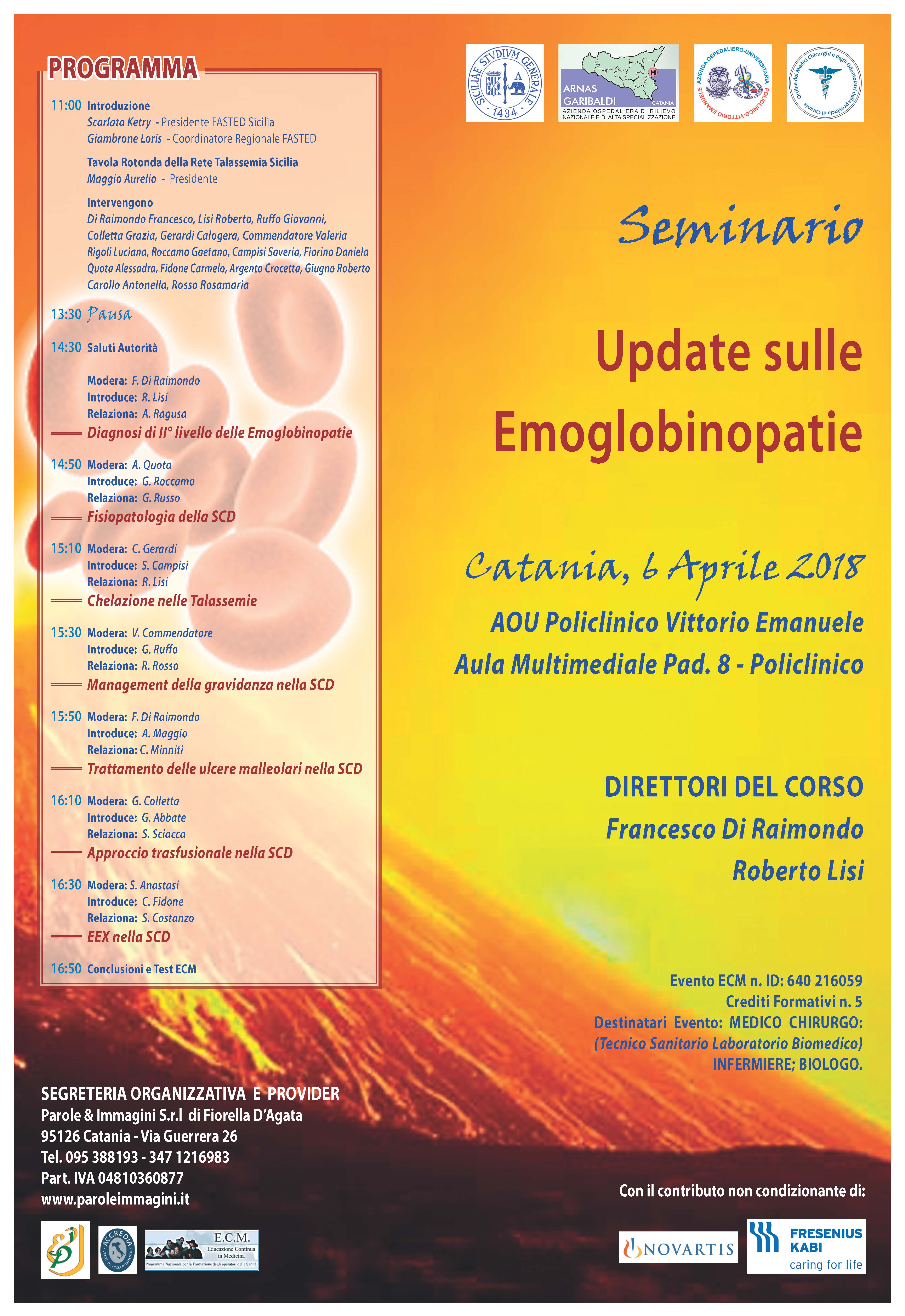 Aggiornamenti sulle Emoglobinopatie il 6 Aprile al Policlinico - Catania Medica